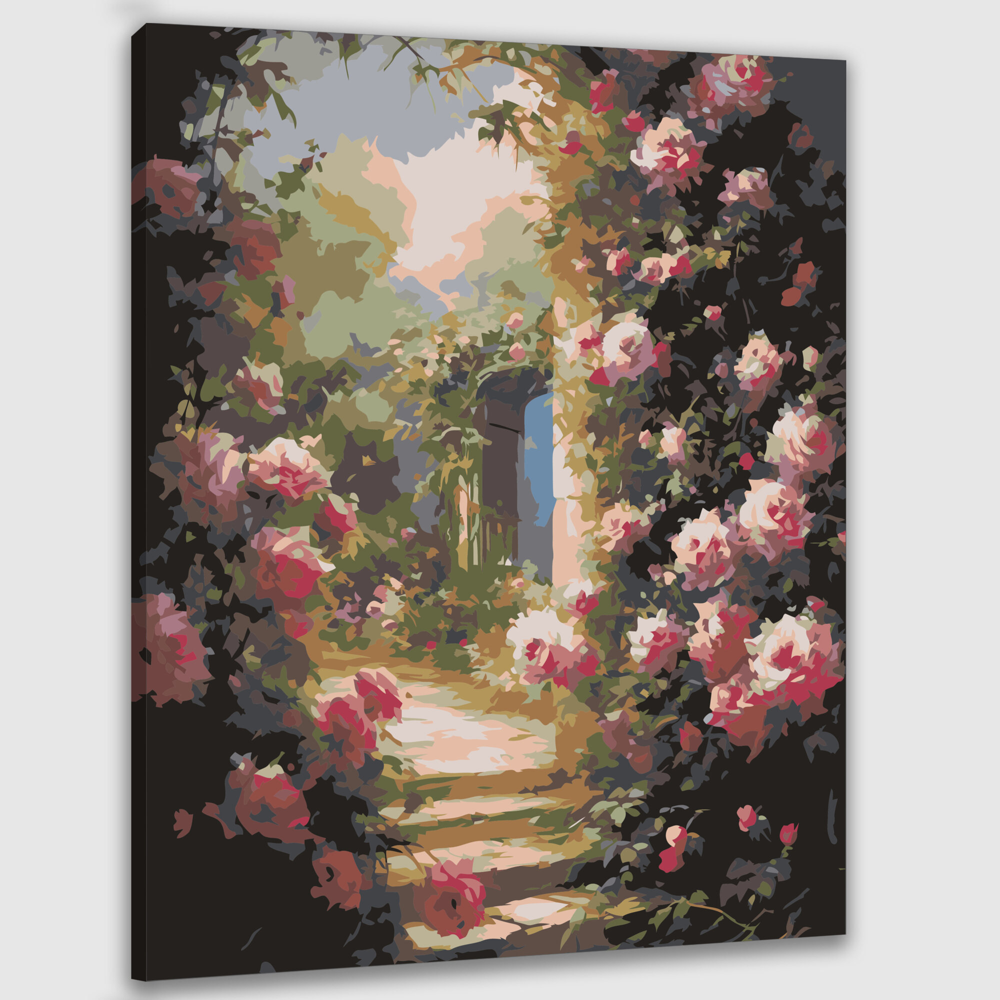 Картина по номерам 40x50 см, картина, масло, сад, розы, цветы, красный, зеленая листва, красота, жизненная сила