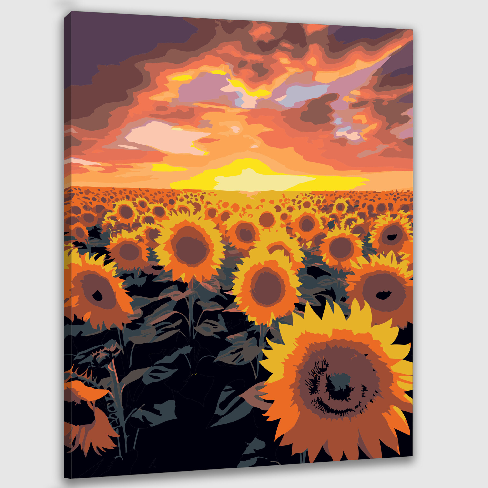 Картина по номерам 40x50 см, подсолнухи, поле, свет, солнце, золотистый, ряды, яркий, желтый, узор, завораживающий