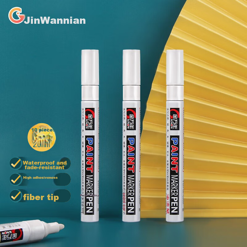 Jinwanian 2mm Paint Marker [Shake to Release Air], White, 10-Pack, Signing Pen, Marker, Highlighter, Touch-Up Pen, Graffiti Pen, Tire Pen, G-0971
