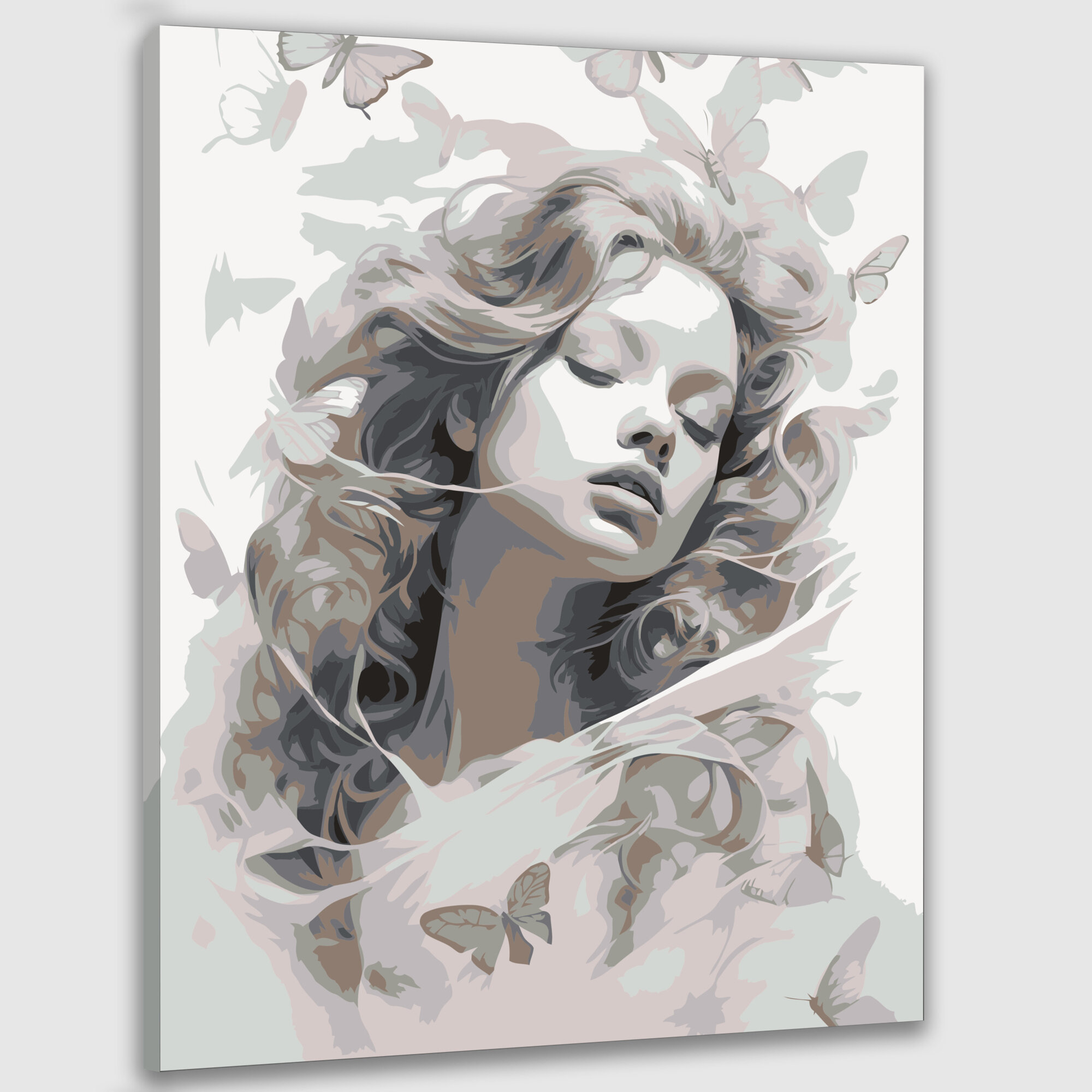 Картина по номерам 40x50 см, девушка, лицо, бабочки, крылья, движение, нежность, красота