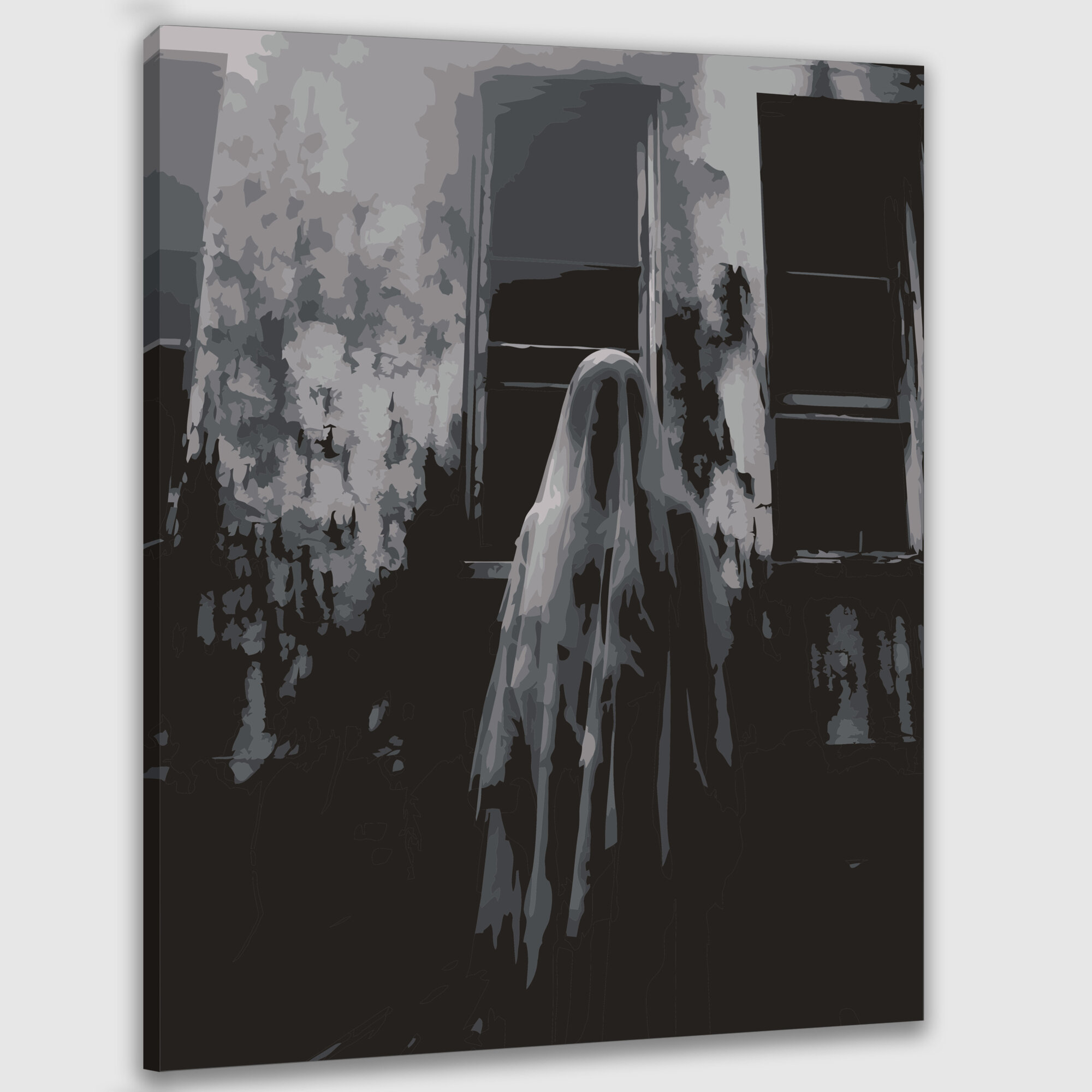 Картина по номерам 40x50 см, черно-белая фотография, девушка, ореол таинственности, лицо, прозрачная вуаль