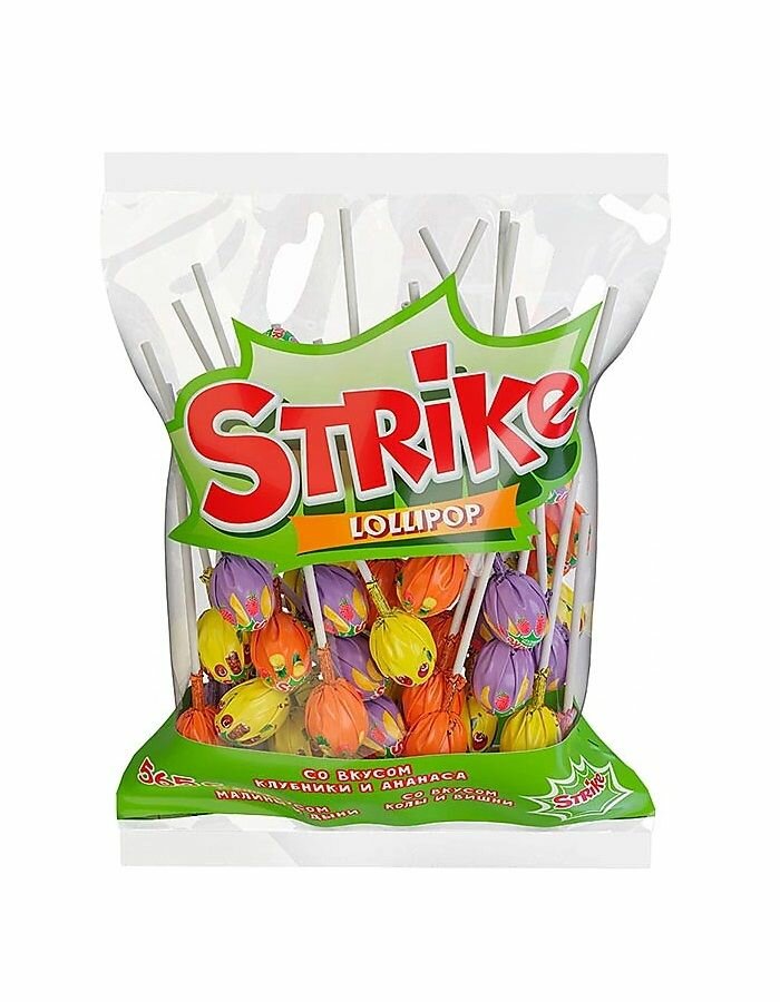 Карамель на палочке "Strike" с двойными вкусами, 50 штук, КДВ