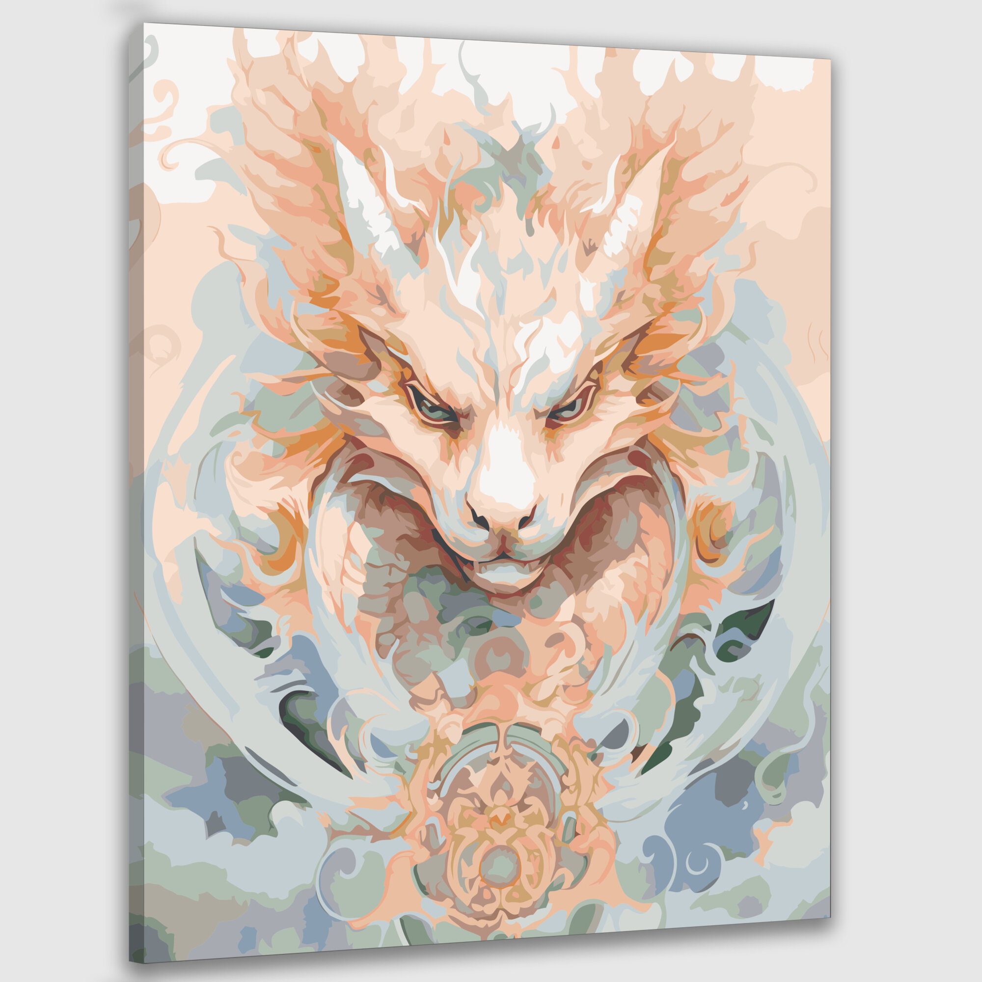 Картина по номерам 40x50 см, акварельная картина, деревянный дракон, мягкие линии, сказочное качество, магия