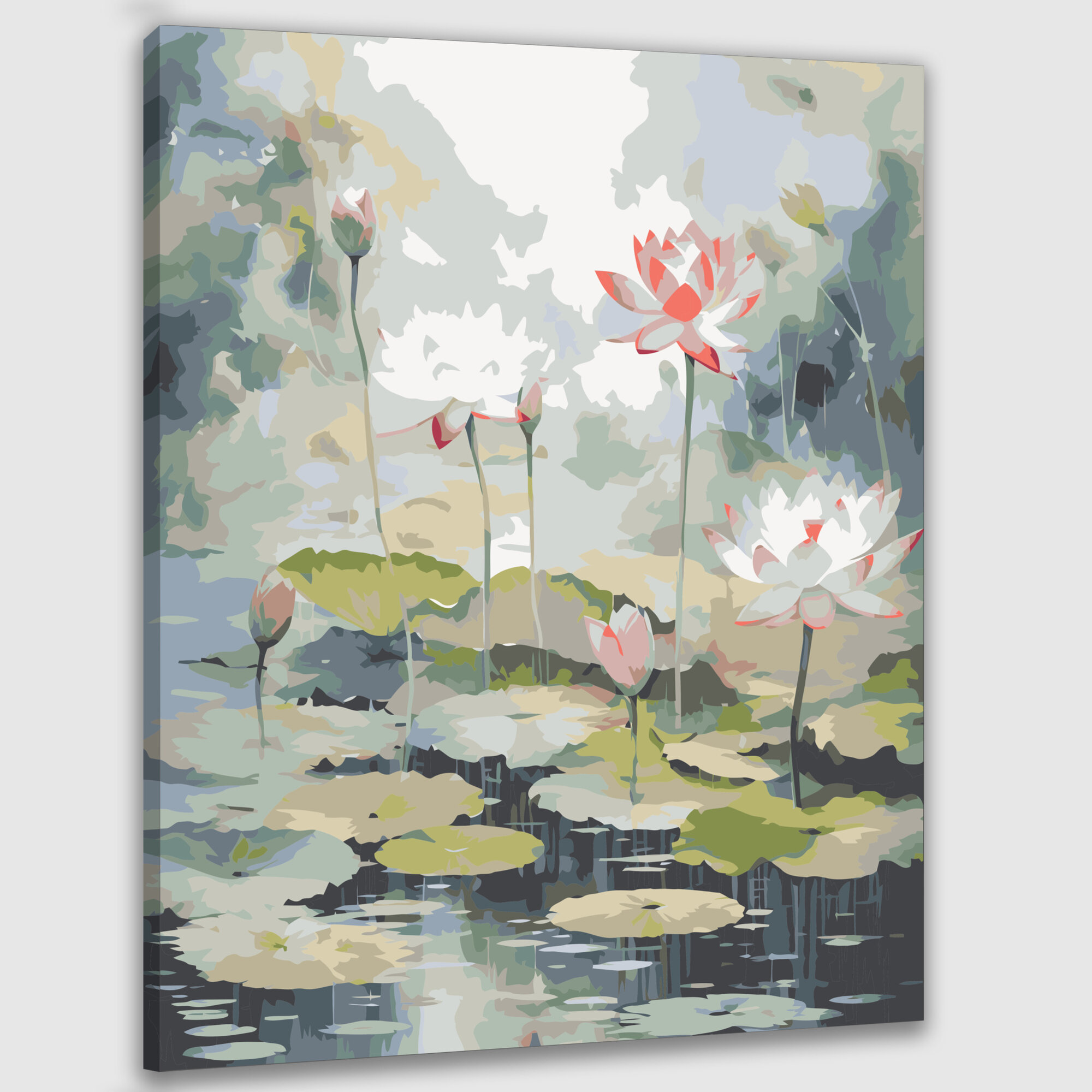 Картина по номерам 40x50 см, Будда, акварель, пейзаж, лотосы, зелень, мазки, спокойствие, гармония, цвета