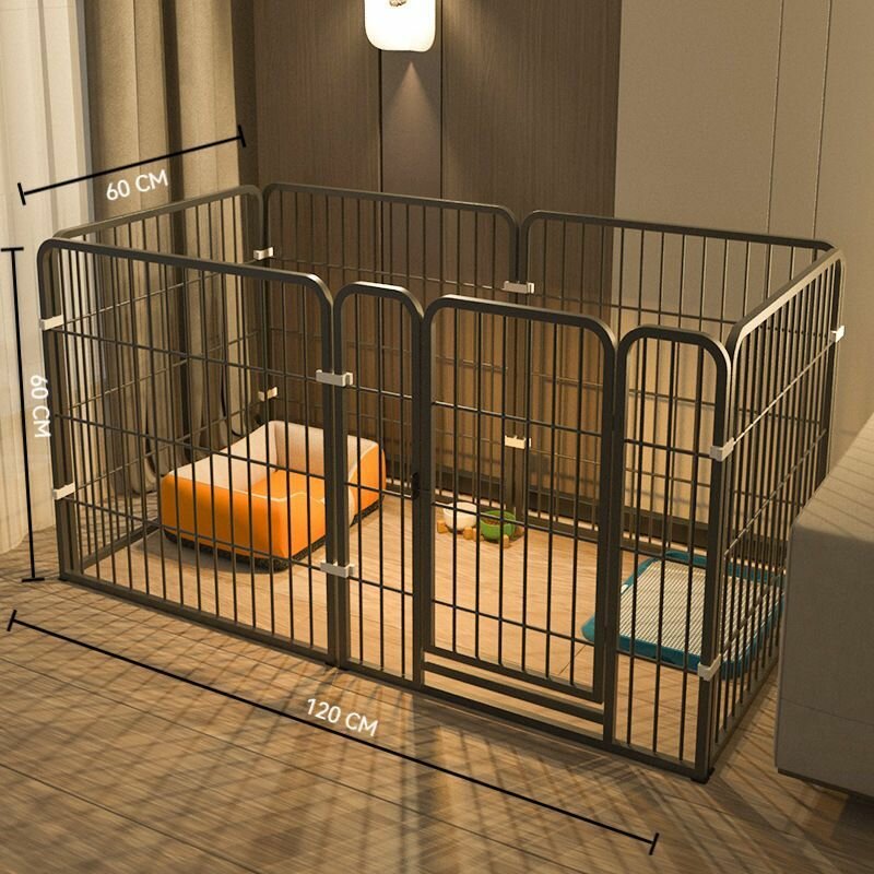 Усиленный вольер для собак, кошек, кролика. Металлическая складная клетка для крупных, средних и мелких пород домашних животных. Уличная будка для щенков и котов/черное/6 секций