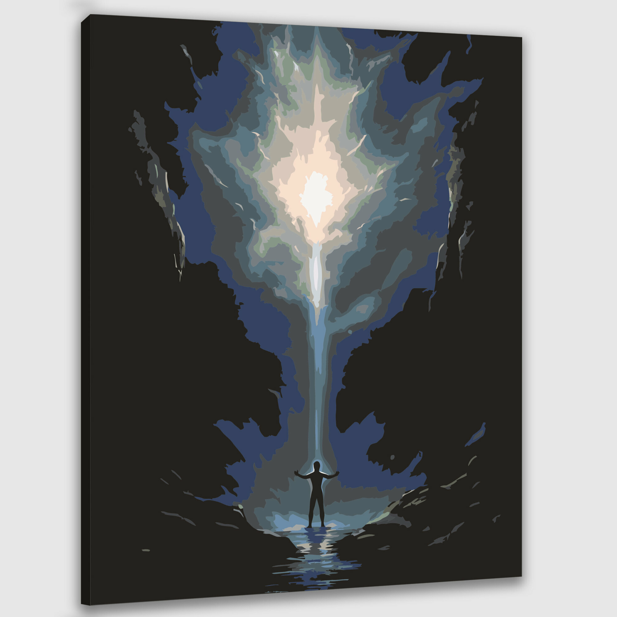 Картина по номерам 40x50 см, шаман, духи, фотография, лунный свет, горная вершина, руки в знаке почтения, небесные духи