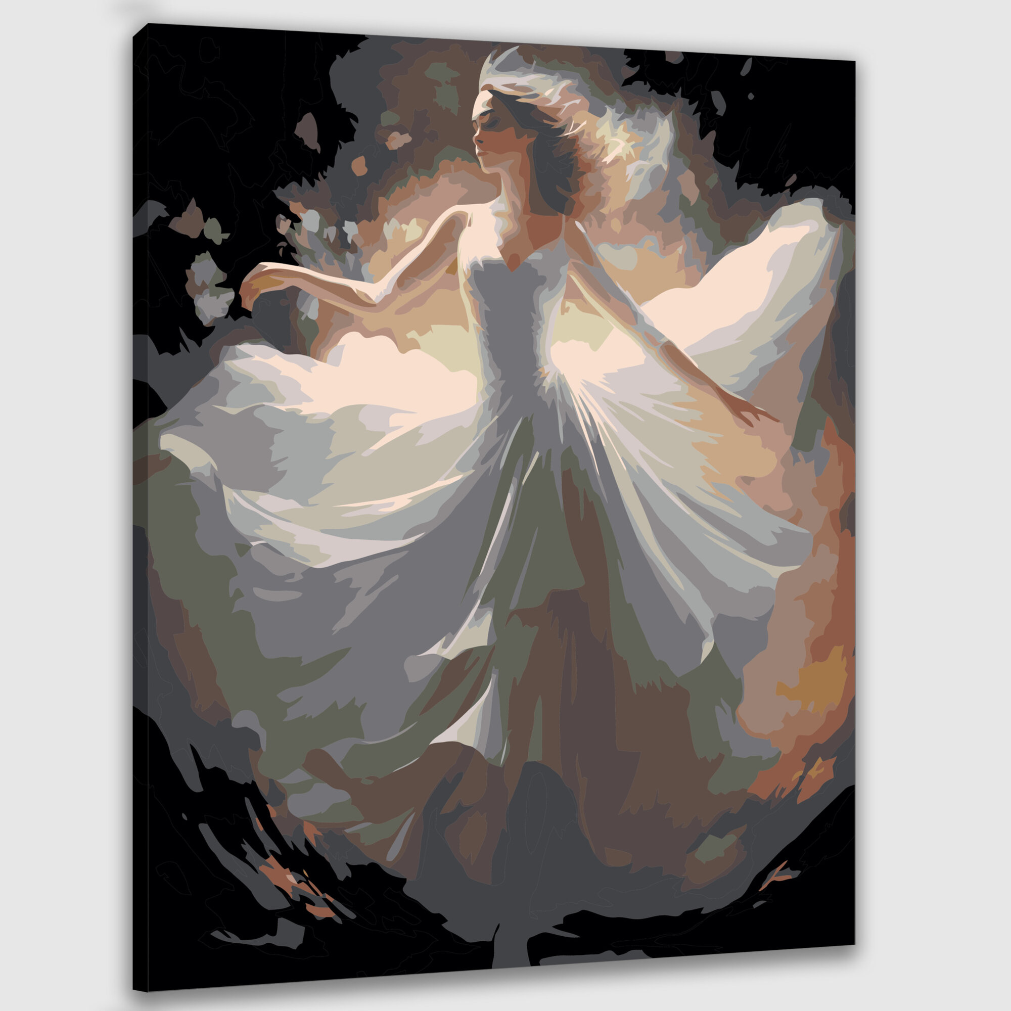 Картина по номерам 40x50 см, балерина, струящаяся пачка, белое платье, пируэты, лунный свет, сцена, сияние