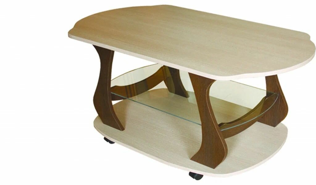 Стол журнальный барон Венге / Дуб молочный ширина 100 см ЛДСП для спальни для гостиной с полкой на колесиках