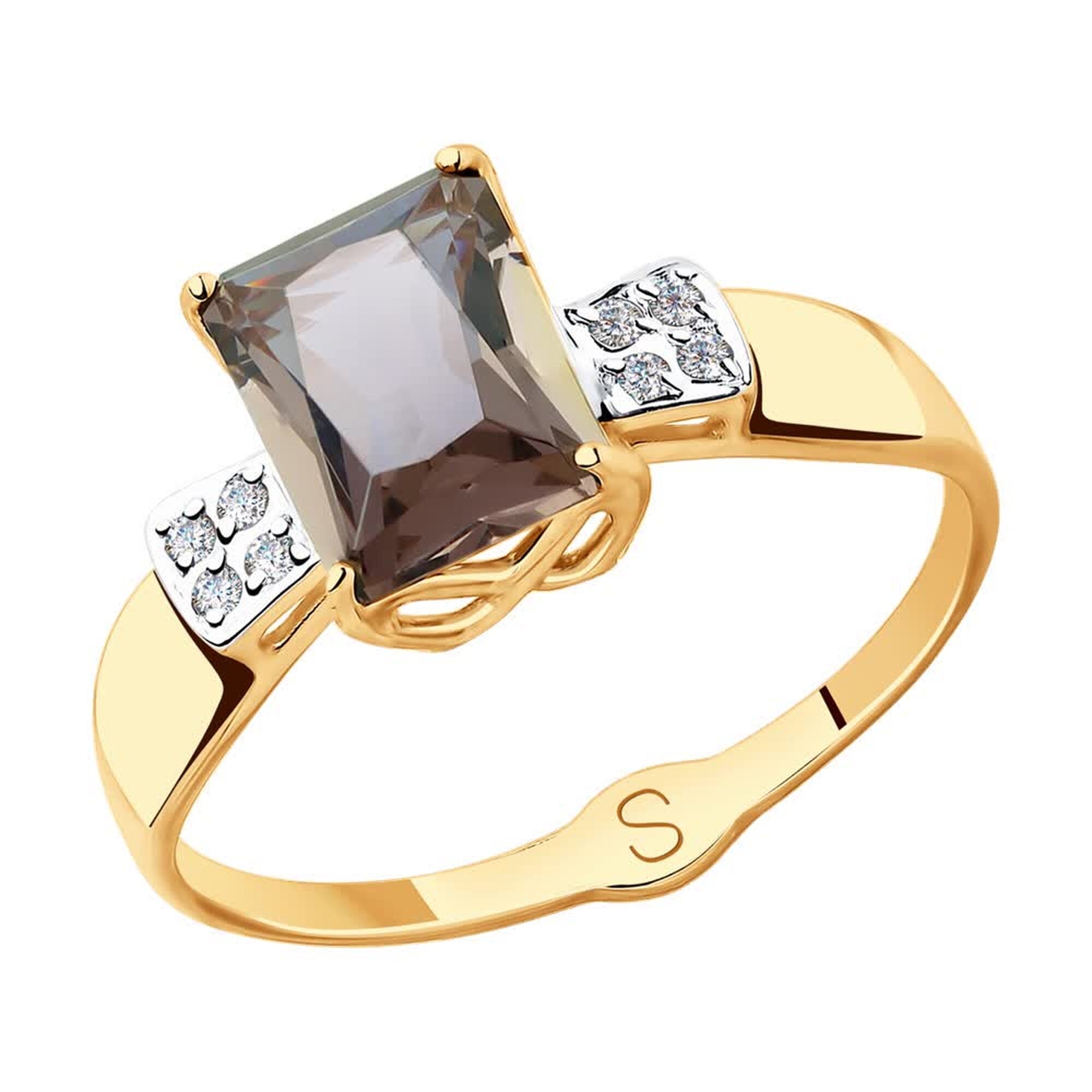 Кольцо, красное золото, 585 проба, султанит, фианит