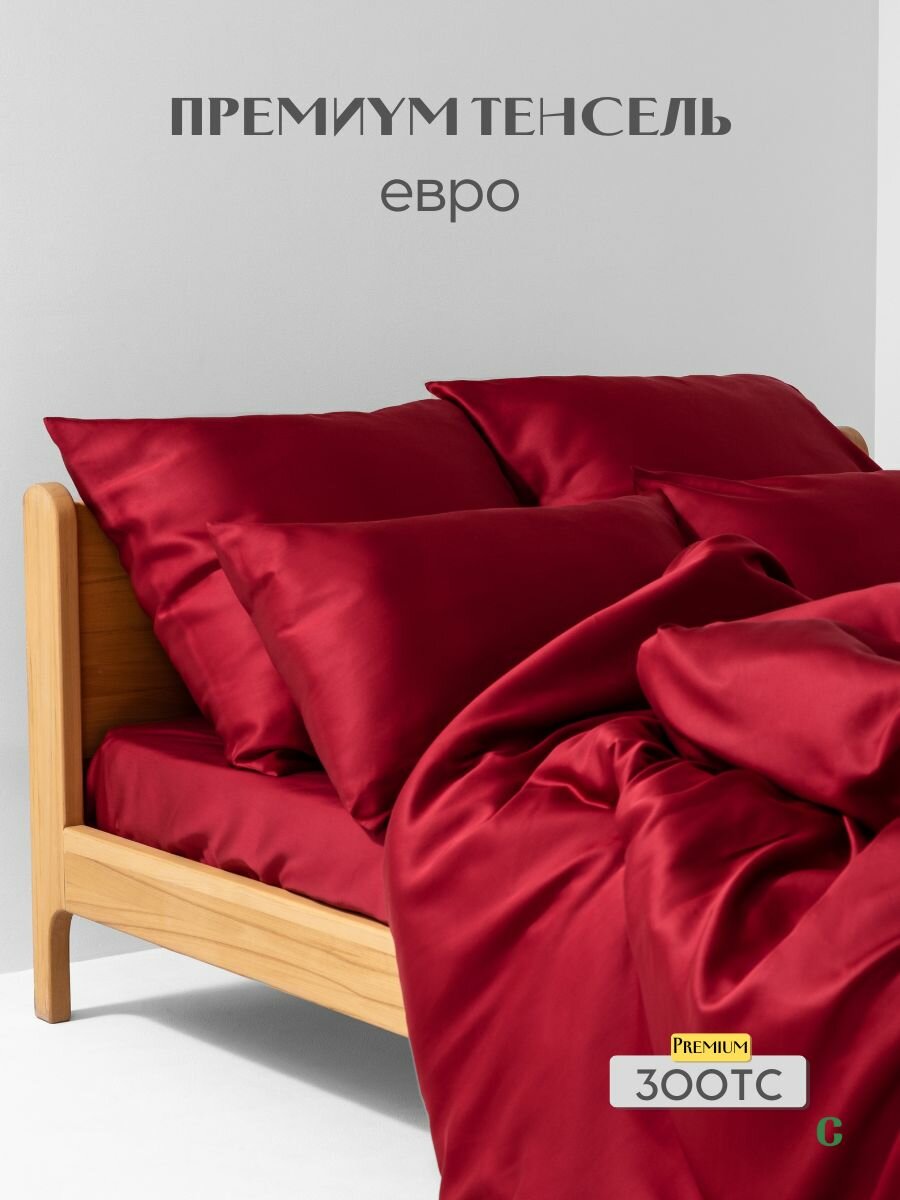 Комплект постельного белья, евро, 50x70, тенсель, бордовый, Coho Home