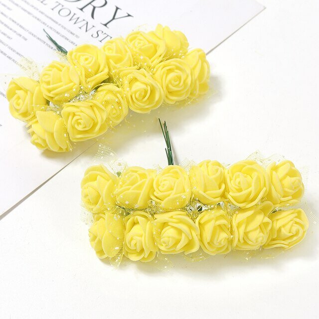 Букет розочек из фоамирана 12 шт, цвет желтый, диаметр 2 см