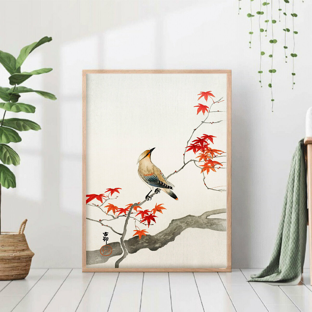 Постер "Птица на ветке живопись" без рамы 40x50 см на стену для интерьера