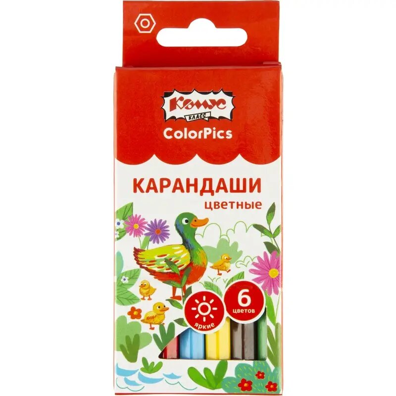Карандаши цветные Комус Класс ColorPics 6 карандашей 6 цветов шестигранные, 1781686
