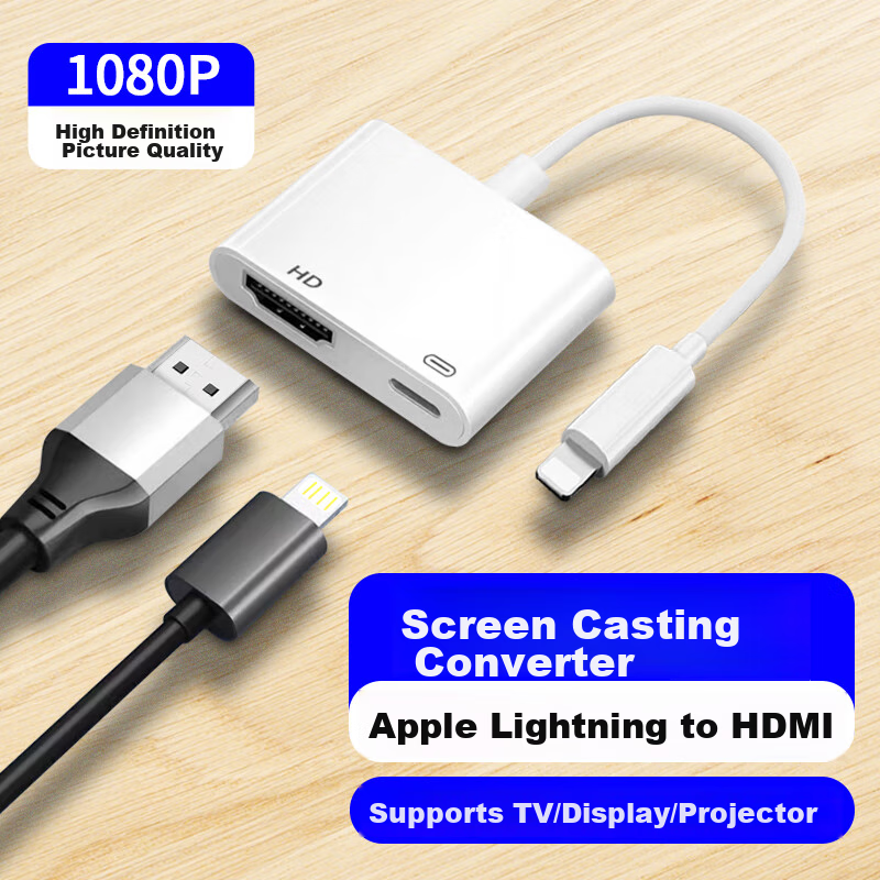 Masentek - Apple Lightning to HDMI Converter, Compatible with IPhone Adapter, High-Definition Video, for IPad, Monitor, TV, Projector, Screen Mirroring Connection Cable