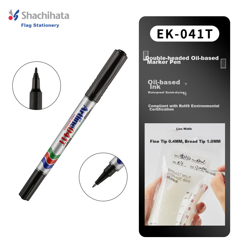 [Back to School Essential] Shachihata Artline Quick-Drying Oil-Based Marker, Dual-Tip Thick And Thin Oil-Based Pen, 0.4-1.0mm, Black, EK-041T