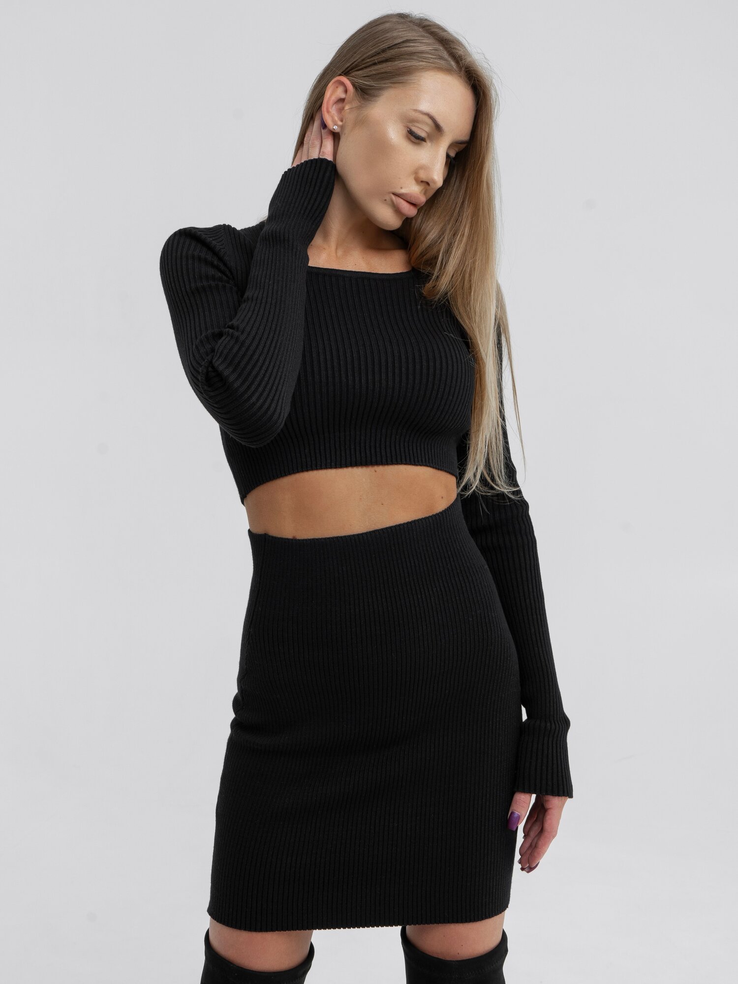 Топ вязаный с длинными рукавами