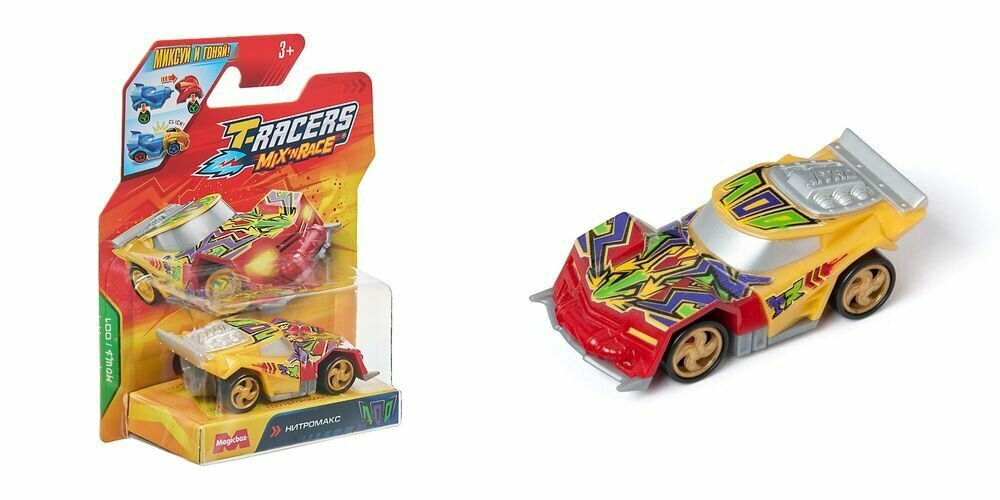 T-RACERS MIX 'N RACE. Машинка Нитромакс (разборная, взаимозаменяемые детали с машинкой из этой серии, пластик, в блистере, от 3 лет) PTR7V148RU03 (в наличии)