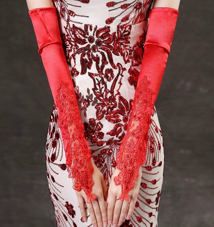 Перчатки свадебные Кружевные атласные длинные женские аксессуары