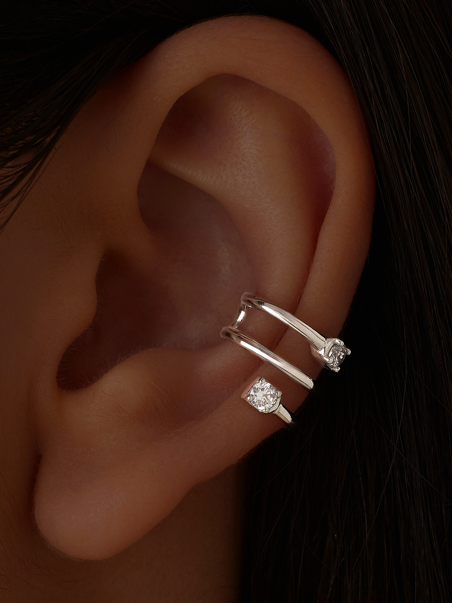 Кафф, серебро, 925 проба, родирование, фианит