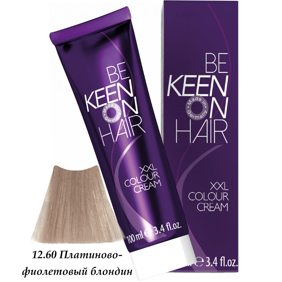 KEEN Крем-краска для волос 12.60 Платиново-фиолетовый блондин/Platinblond Violett Профессиональная краска KEEN COLOUR CREAM, 100мл