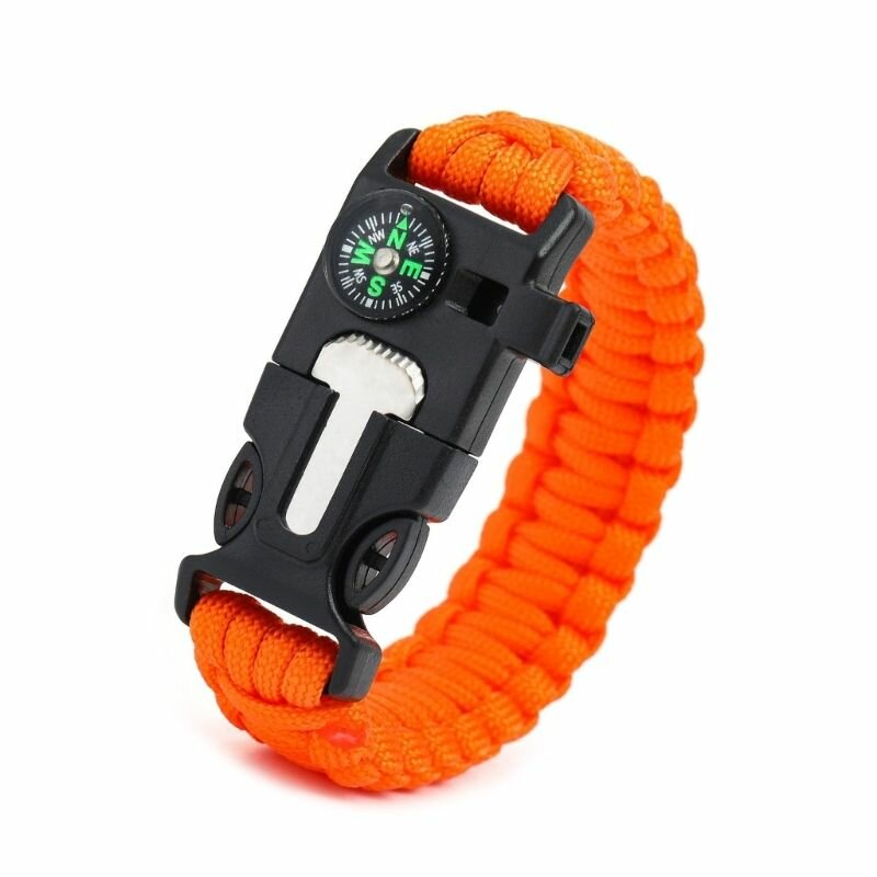 (1шт) Многофункциональный браслет для выживания с компасом "Пять в одном"-оранжевый
