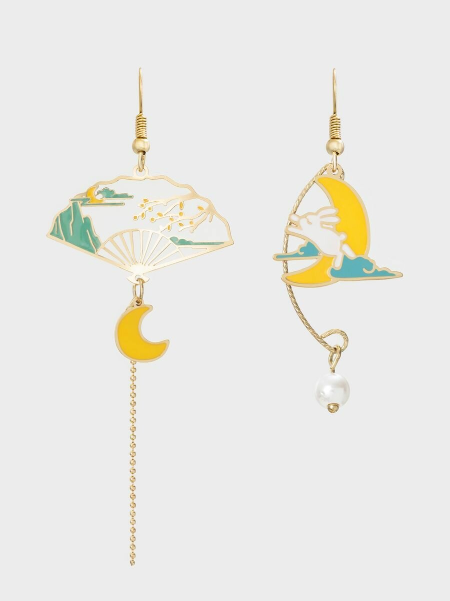 Серьги непарные, эмаль, жемчуг имитация, акрил