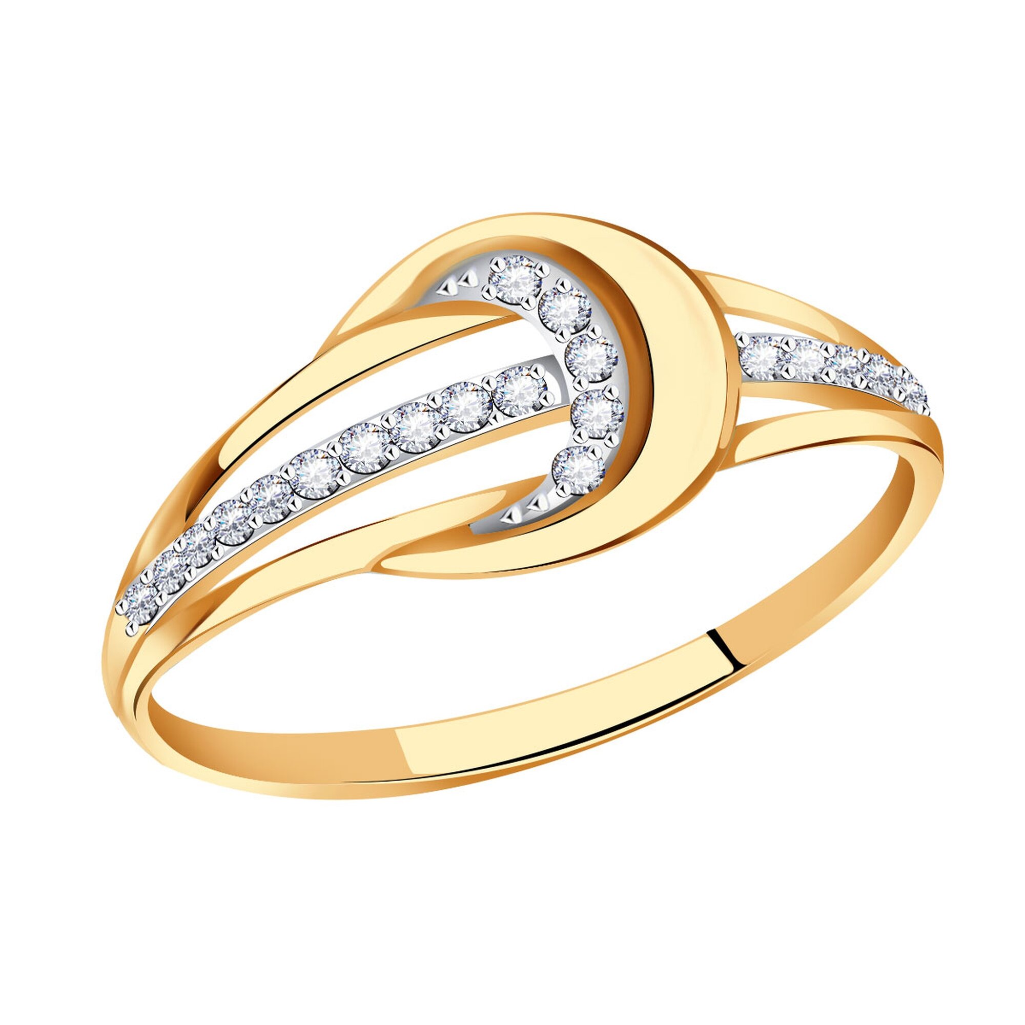 Кольцо дорожка, красное золото, 585 проба, фианит