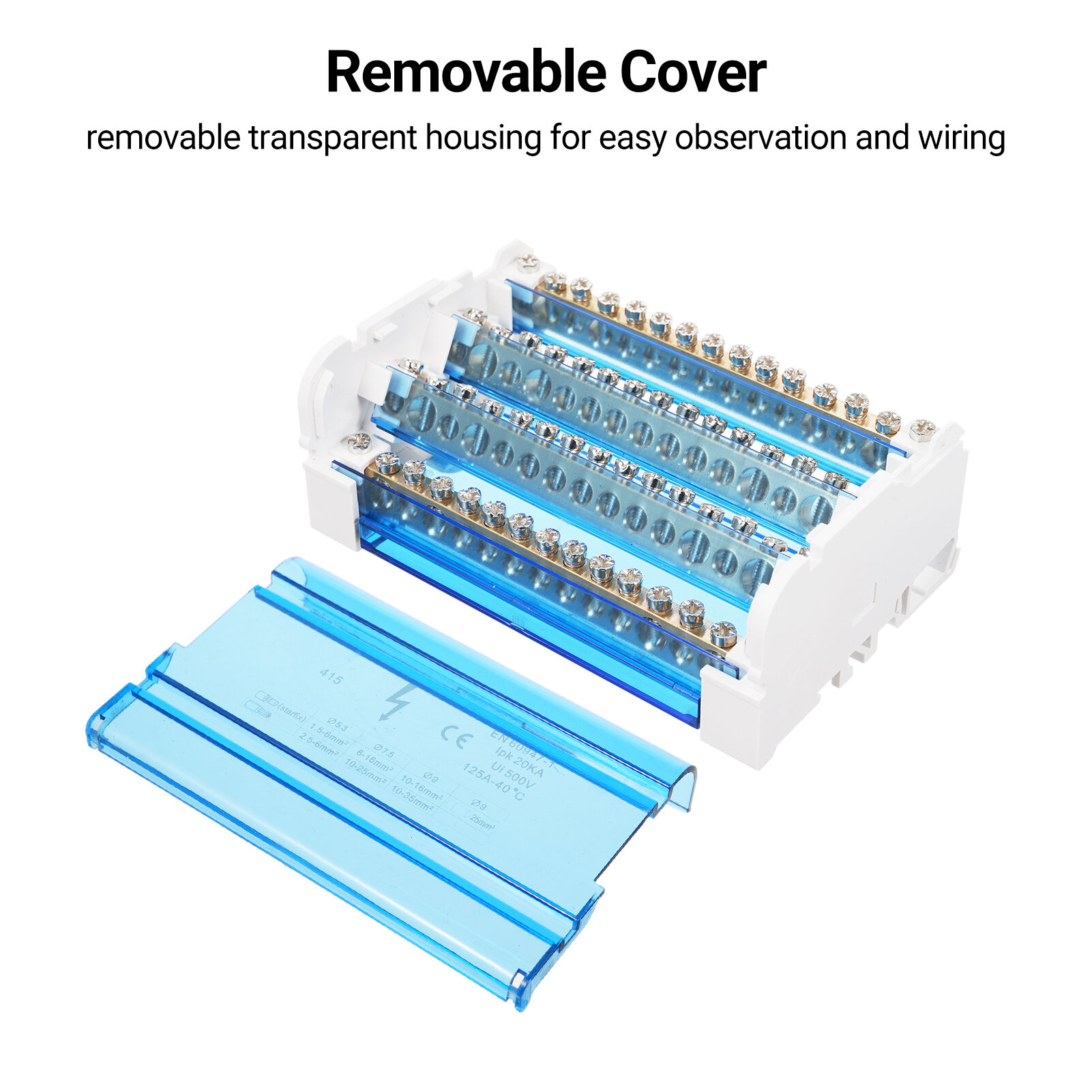 Клеммная коробка, 4-уровневая однофазная распределительная коробка, 415 клеммная распределительная коробка, клеммный блок на DIN-рейку с прозрачной крышкой, распределительная защитная коробка