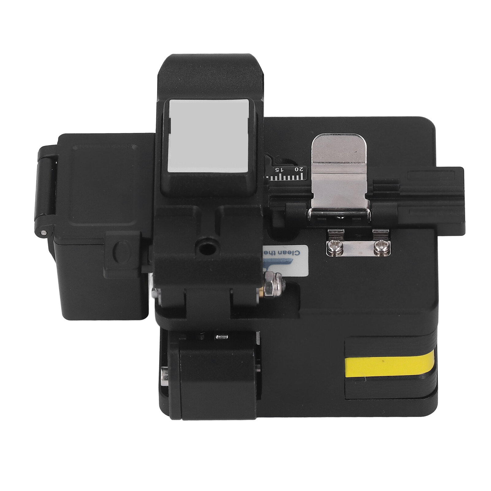 Режущая машина для оптического волокна черного цвета с контейнером для отходов, для холодного соединения и термического спаяния, точность резания 0,5°, диаметр волокна 0,25 мм и 0,9 мм, длина резания 9-16 мм, ресурс лезвия 32000 раз