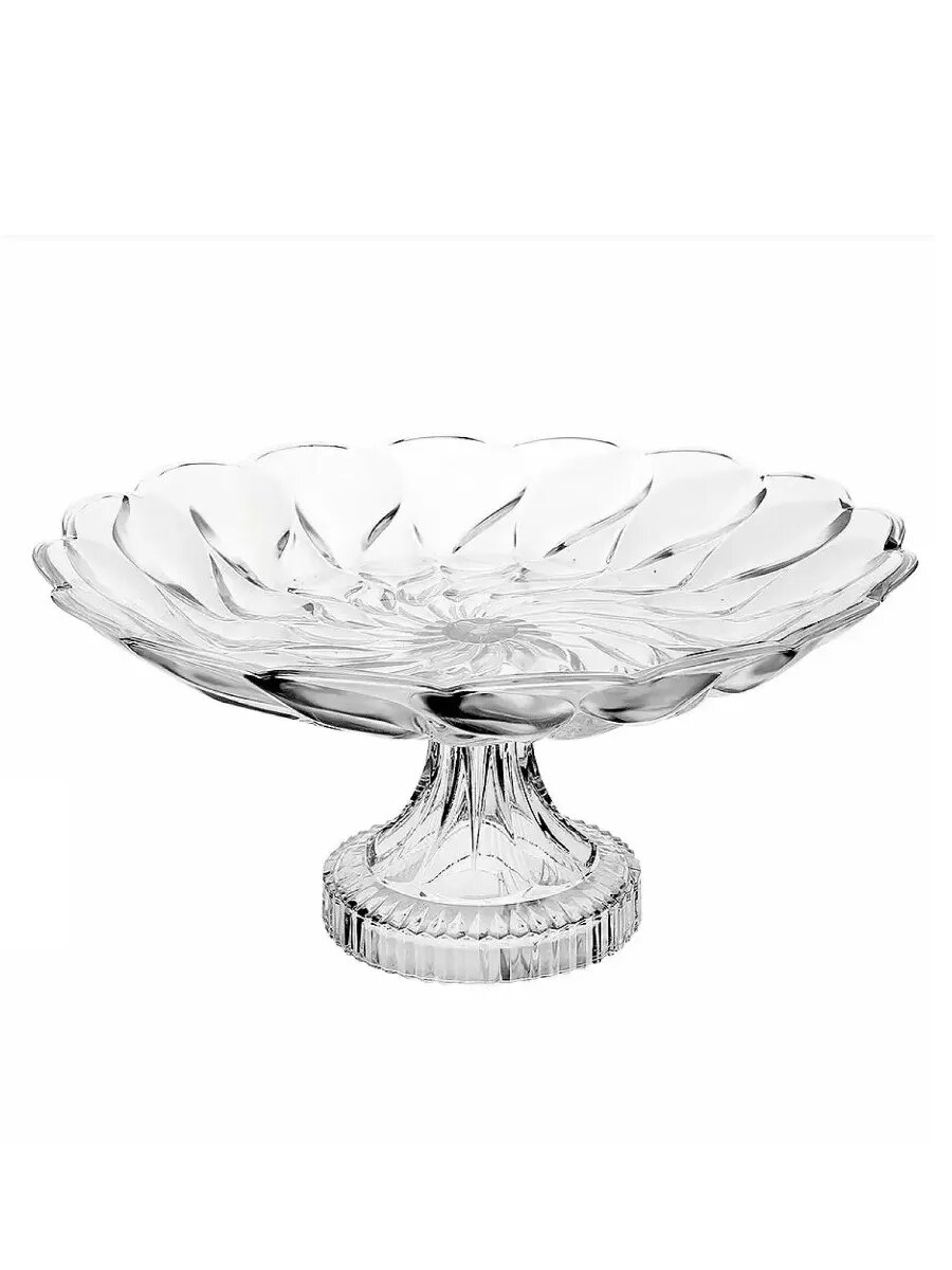 Стеклянная ваза для фруктов на ножке диаметром 31 см. арт. 140