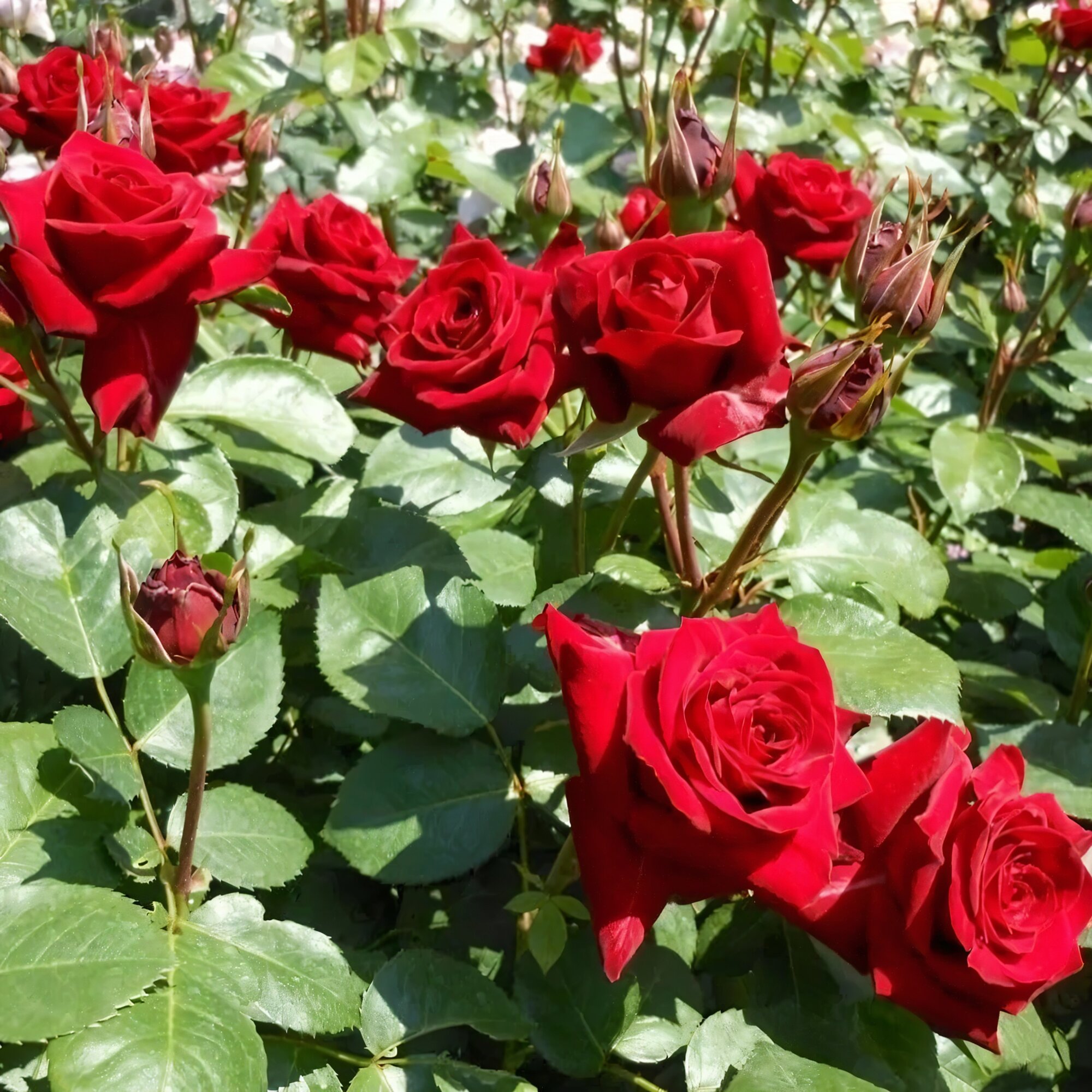 Чайно-гибридные розы Эксплорер, красные, темно-бордовые, высота до 30 см, 2 шт