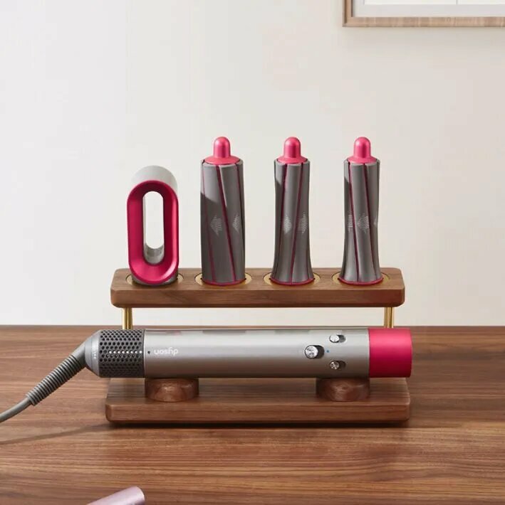 Стойка для укладки из черного ореха, вертикальный органайзер для фена и стайлеров, для ванной и туалета， 25.7x13.5x9.5cm