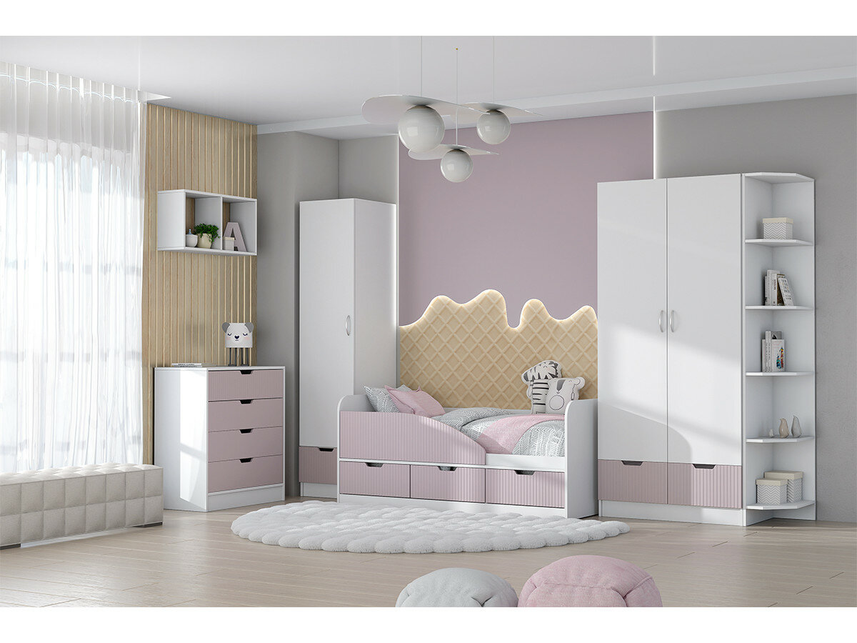 Детская комната из МДФ, набор 9, Белый/Ирис (Фрезеровка Полосы)