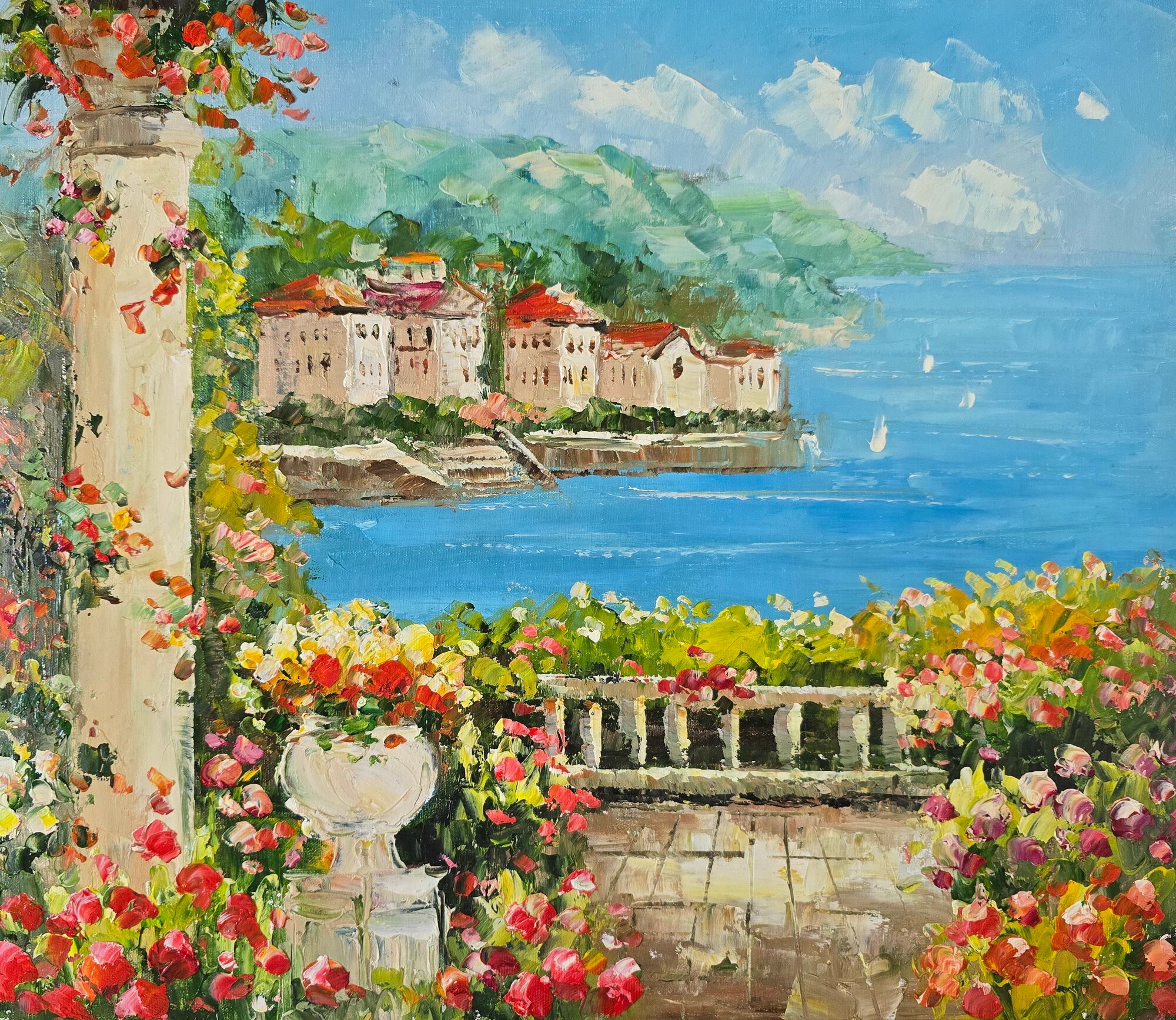 Картина маслом ручной работы на подрамнике 60х50 см "Средиземноморский пейзаж"