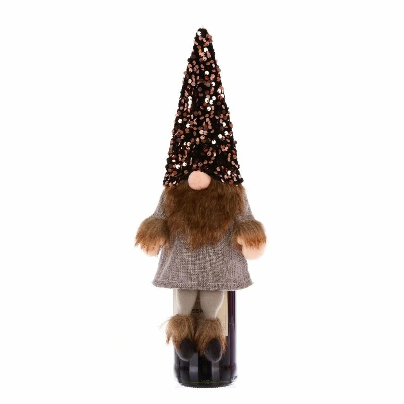 (1 шт.) Чехол на бутылку для Рождества "Безликий" - коричневый с пайетками