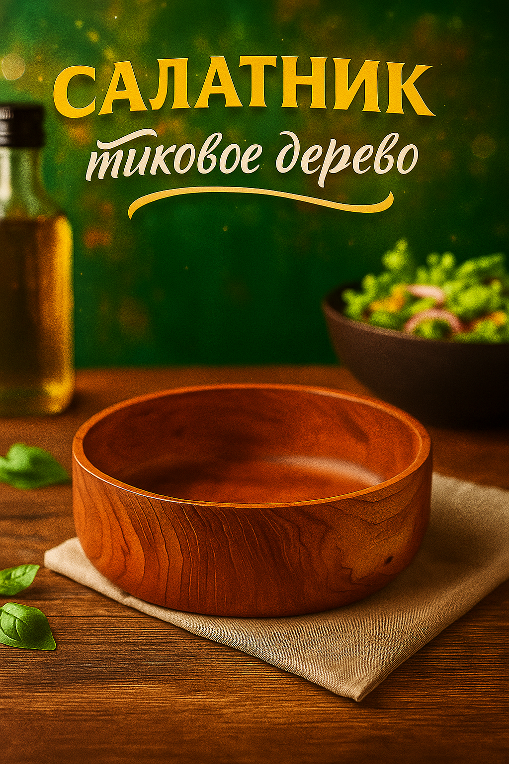 Салатник деревянный, 20х20х7 см, 1500мл, тиковое дерево, коричневый