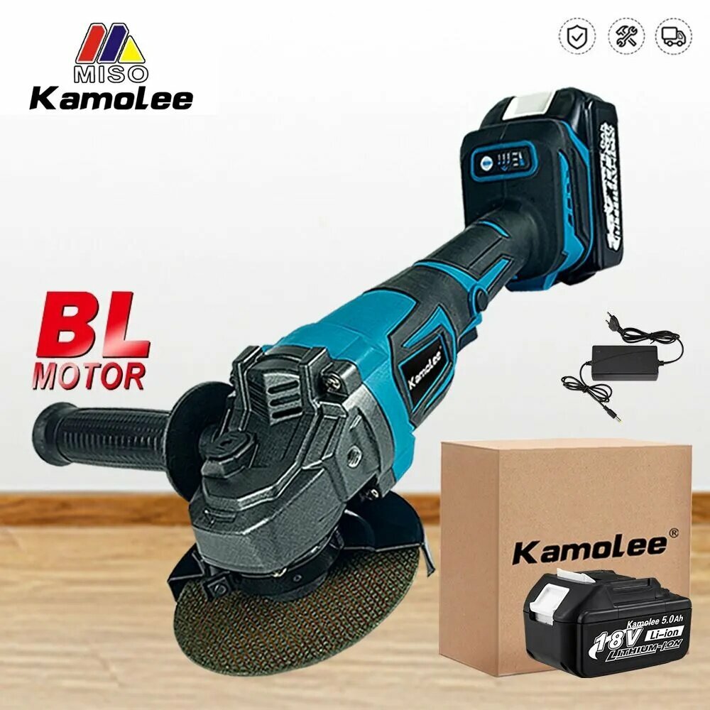 Болгарка аккумуляторная ушм / Угловая шлифовальная машина Kamolee, 125мм, 18500об/мин, 1800Вт, 1АКБ