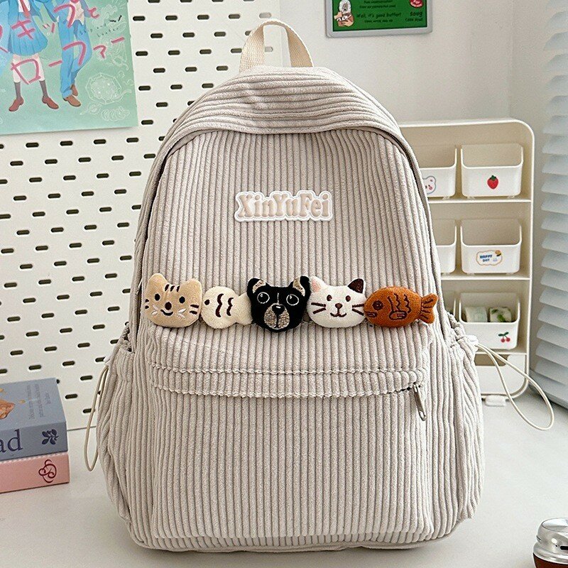 Youth style backpack with volume control and twin shoulder straps for daily use light gray style 2