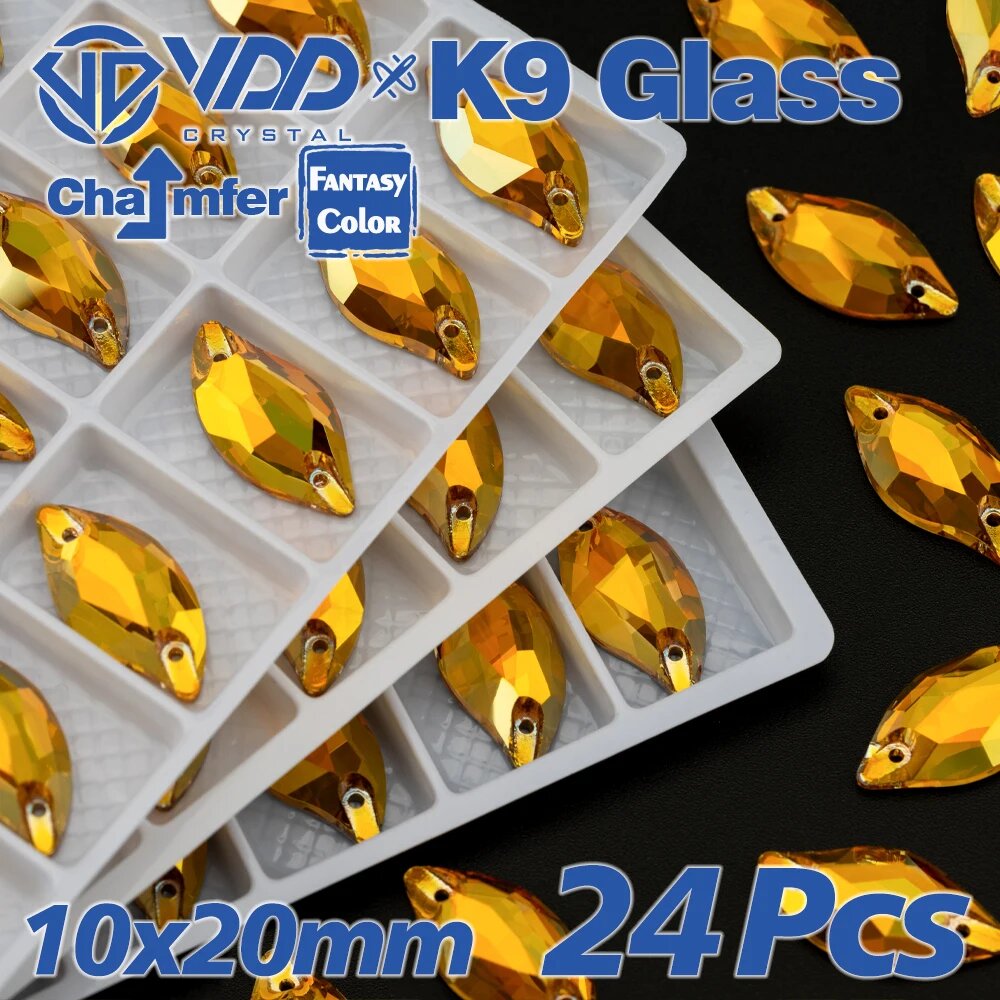Стразы стеклянные VDD Leaf 10x20mm, 24шт