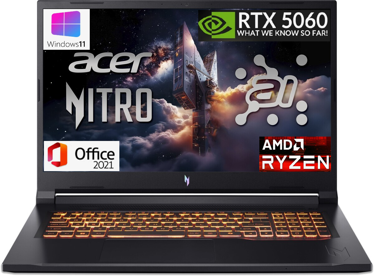 Ноутбук ACER Nitro 17.3" IPS 144гц, Ryzen 7 260( 8 ядер до 5.1Ghz), 32 GB DDR5, SSD 1 TB, RTX5060-8GB, Win11+Office