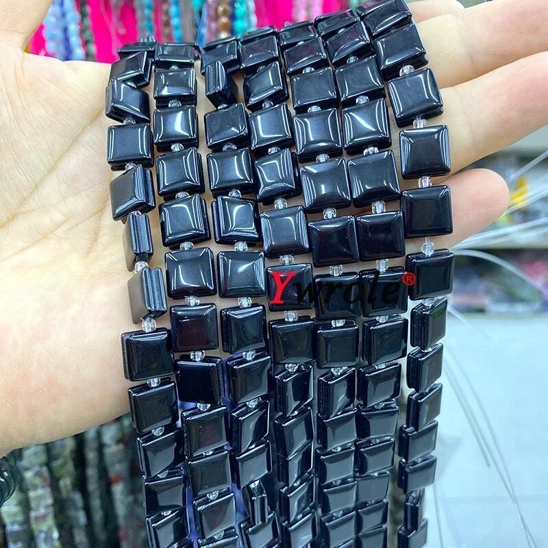 Бусины черные агаты 5x10 мм, 28-30 шт