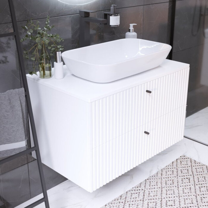 Тумба под раковину со столешницей 1MarKa Desire 80 монолит айсберг, эмаль белая