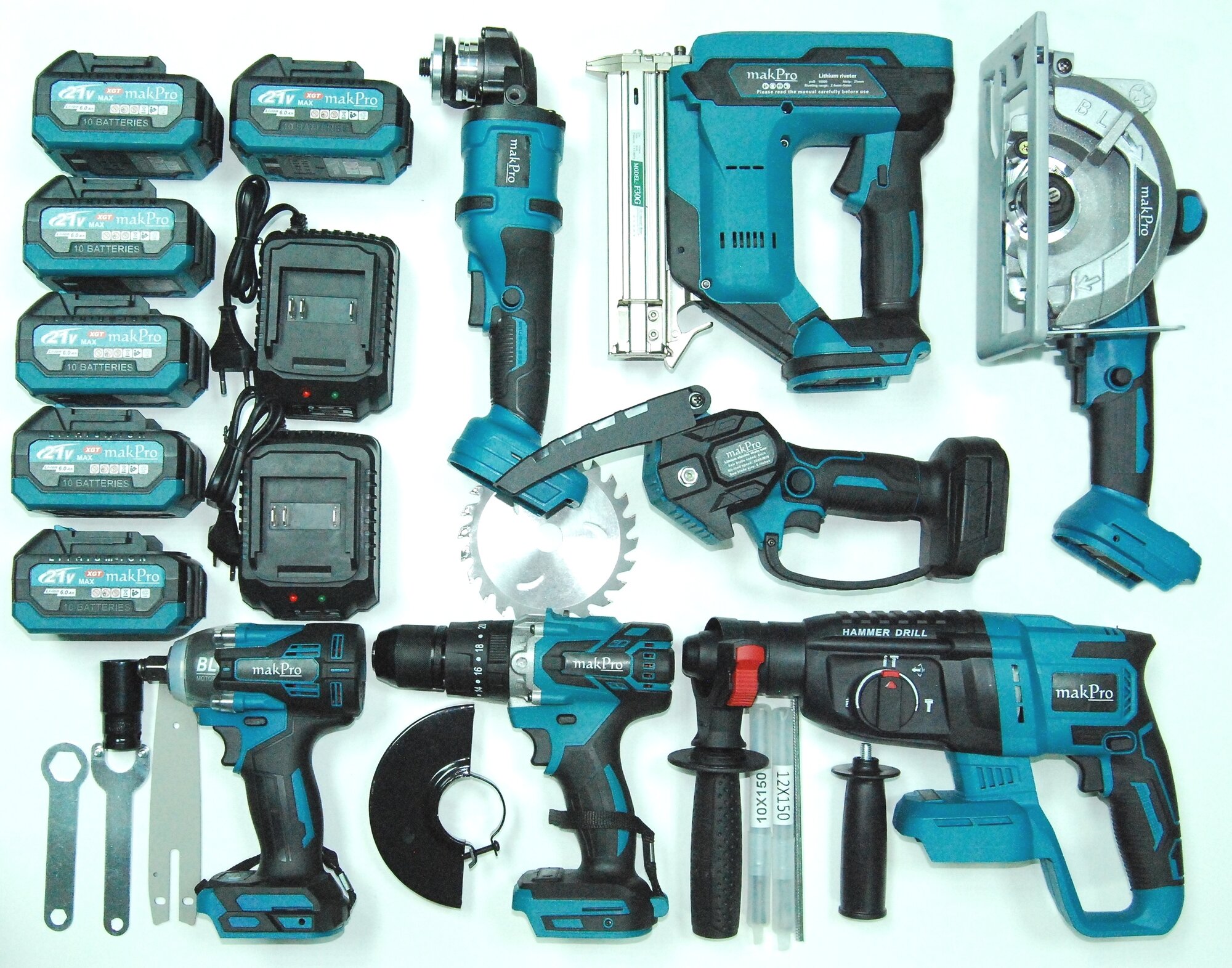 Набор инструментов makPro аккумуляторный 7 в 1 с шестью АКБ по 6 Ан, бесщеточный