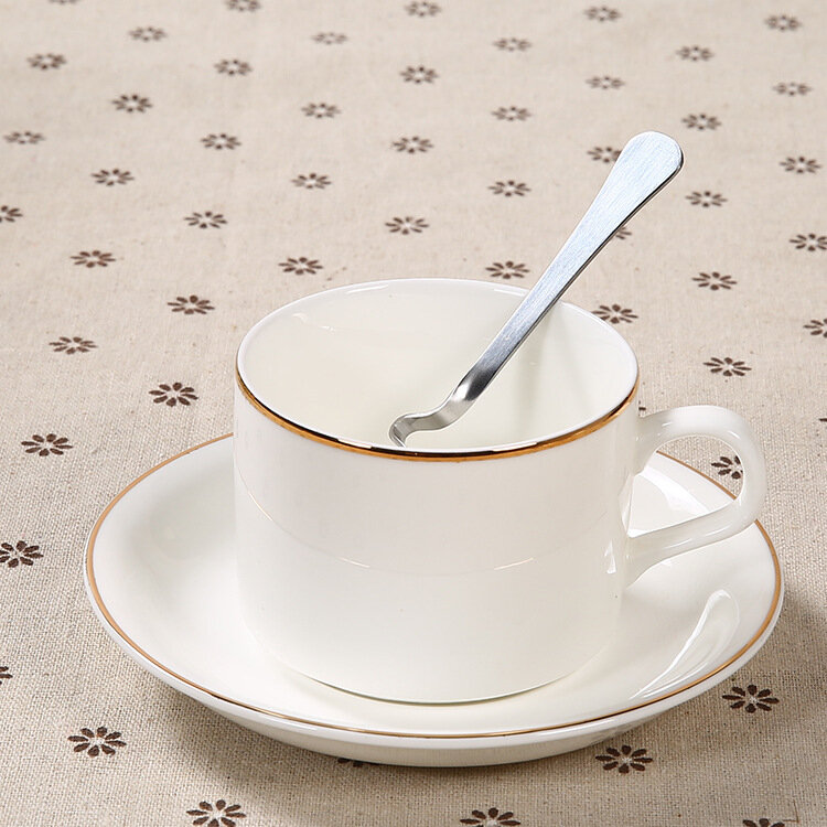 Кофейный набор из нового костяного фарфора с золотым ободком, 100 мл, чашка+блюдце, элегантный подарок. Мояэкономка