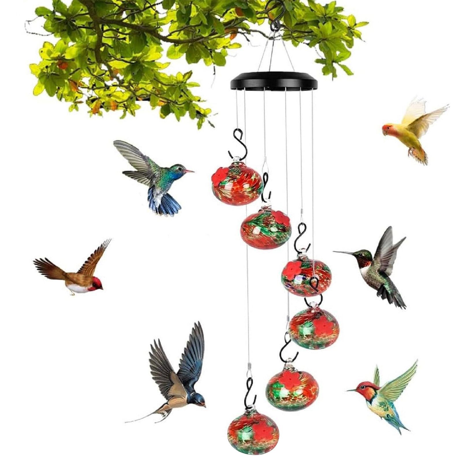 Потолочный миска для птиц на улице Ветровые звоны Миски для колибри Защищенные от муравьев и пчел Непроницаемые для жидкости Декор для двора и сада, Материал: металл, пластик, Цвет: красный, синий, оранжевый (по желанию), Размер изделия: около 50*13*13