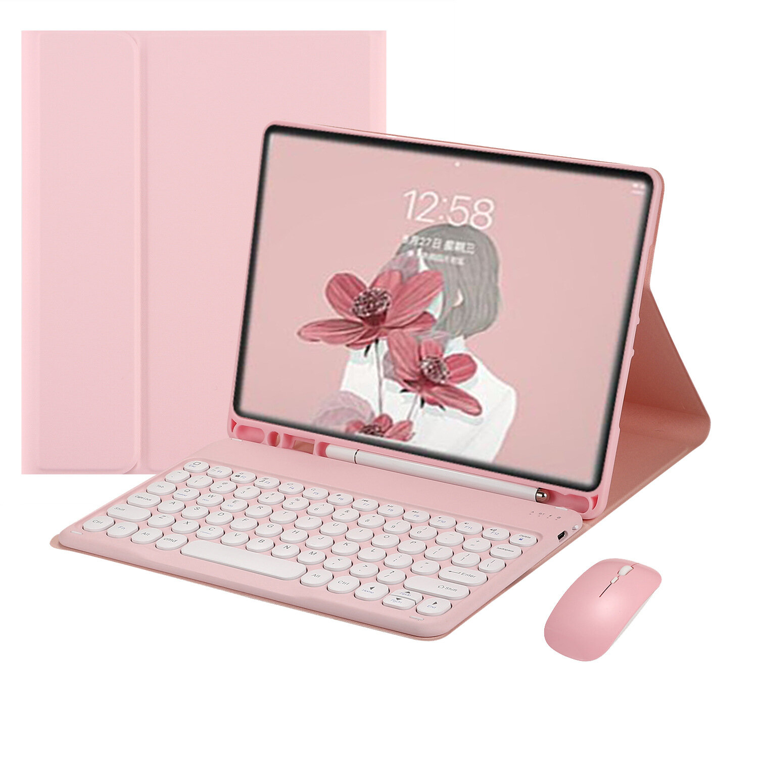 2021 iPad Pro11 Клавиатура Bluetooth Сенсорная Круглая Шапка для iPad Mini6 с Пеналем Кожаный Чехол 12.9 Клавиша Сакура Розовый+Розовый Обычный+ 2021 iPad Mini6