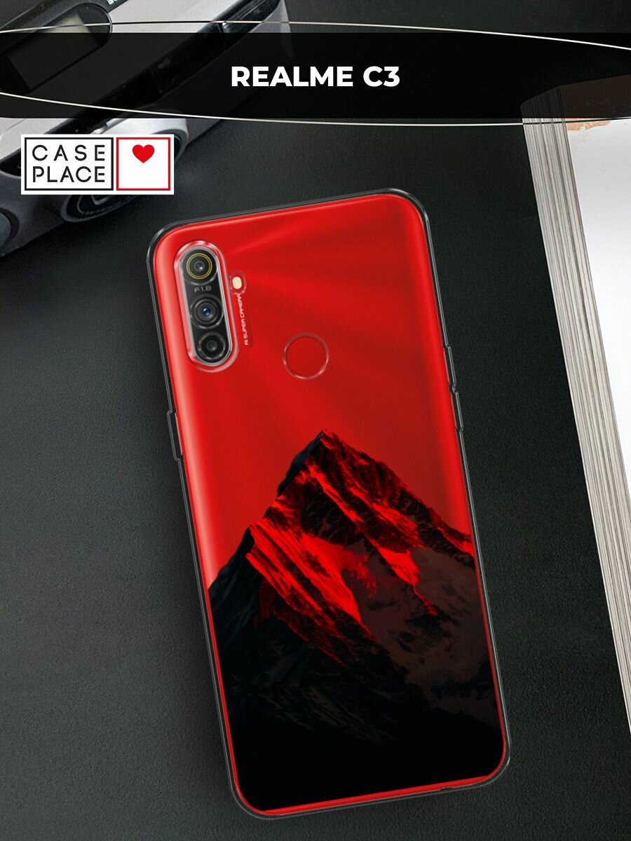 Чехол на Realme C3 / Реалми C3 с принтом Красная гора 2, прозрачный