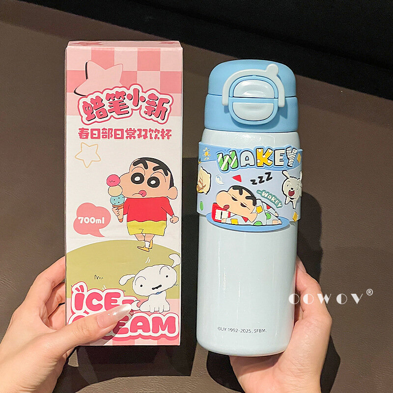 Детский термос Crayon Shin-chan, симпатичный двойной стаканчик для питья, высококачественная переносная кружка для воды, школьный стаканчик с трубочкой