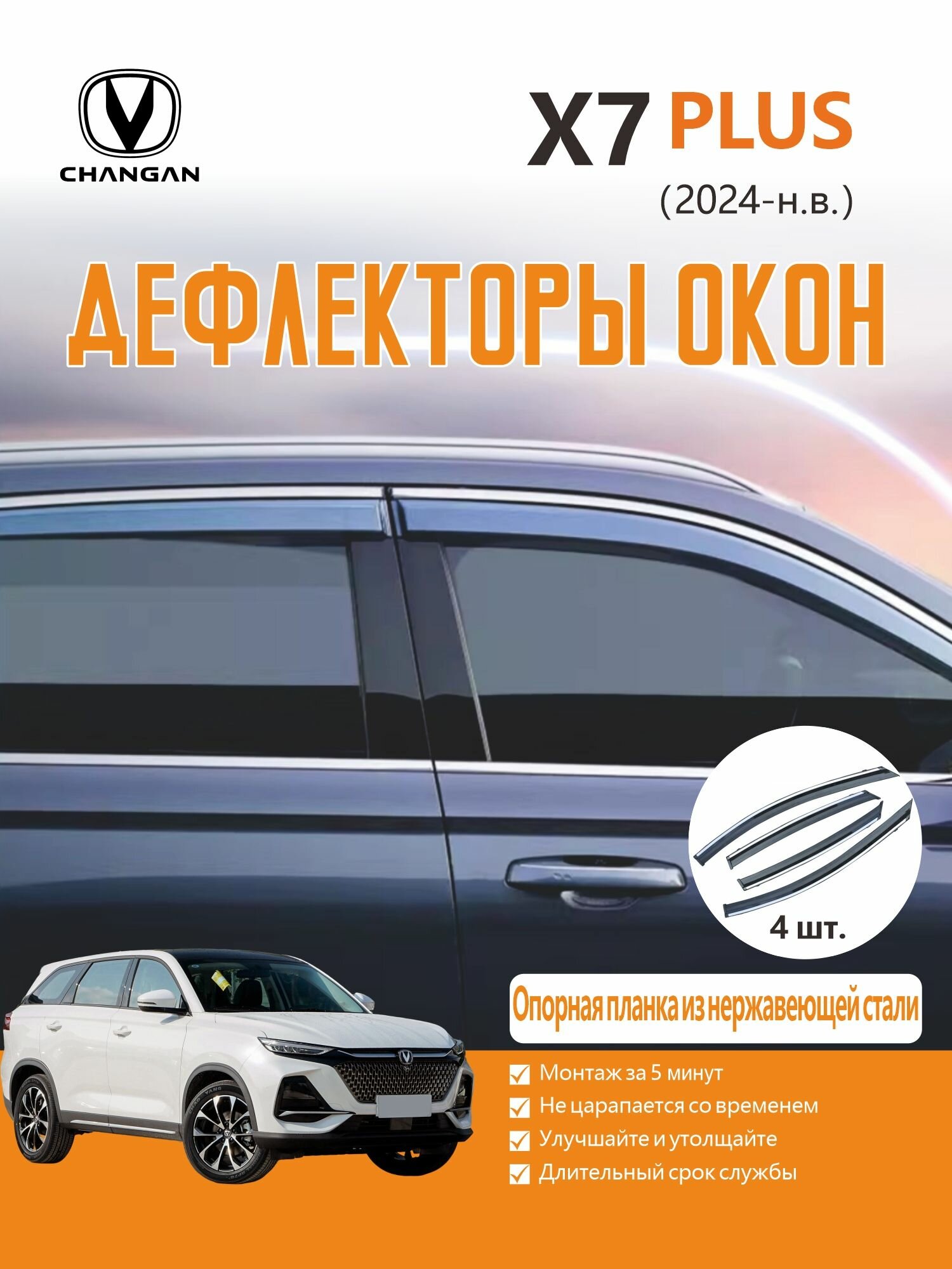 Дефлекторы боковых окон Changan X7 Plus(2024-)
