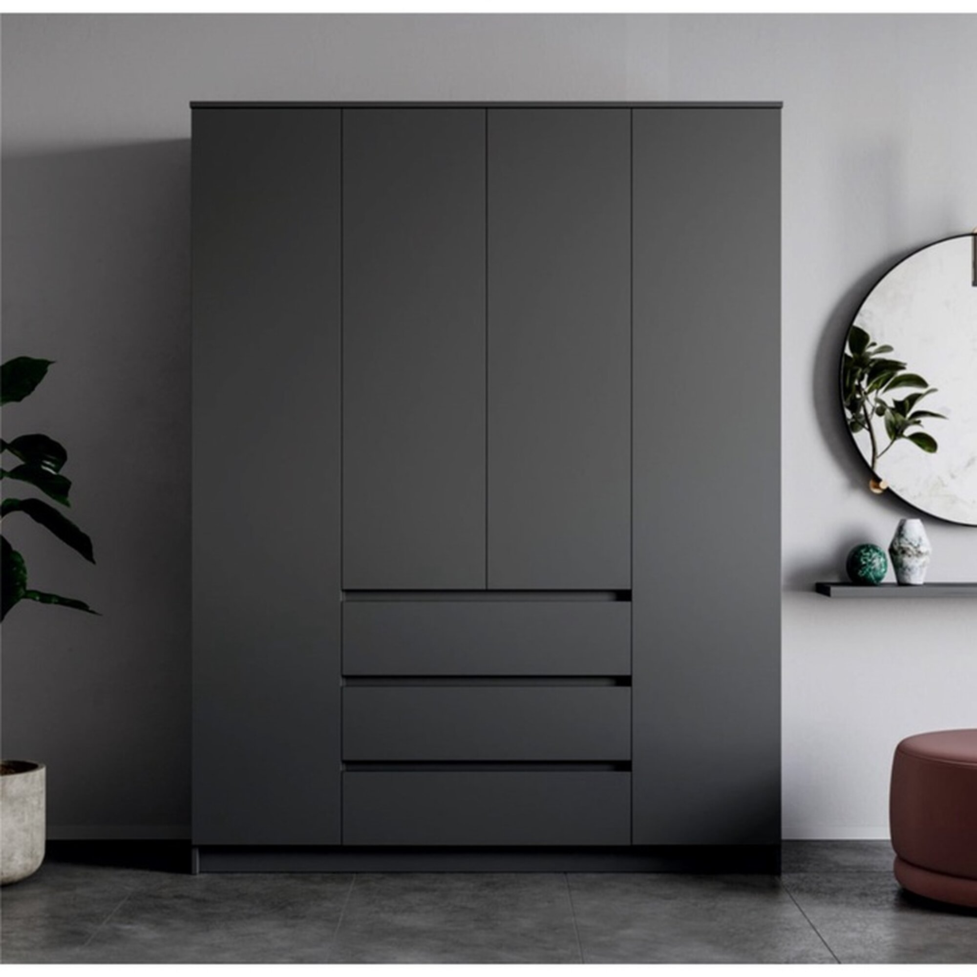 Шкаф распашной четырёхстворчатый «Мадера», 1600х520х2100, цвет графит